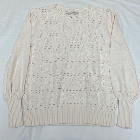 LOFT | Sweaters | Loft Scalloped Neckline Puffled Sleeve Cream Color ...